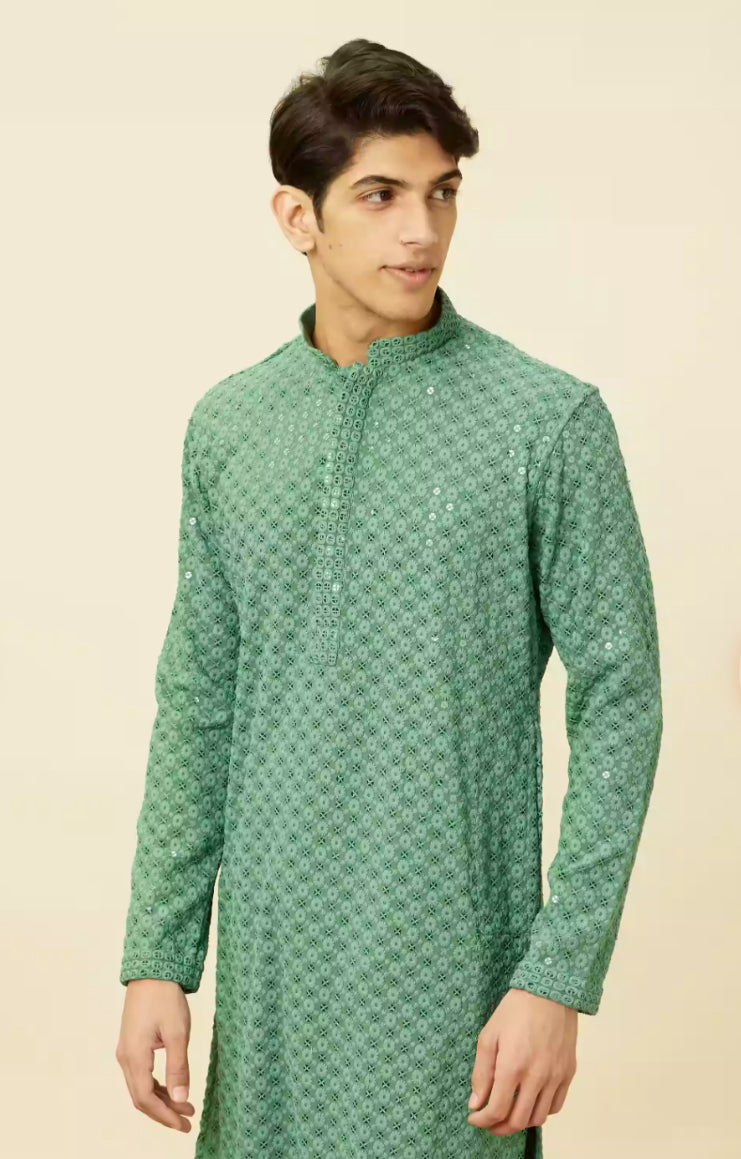 Pastel Lite Mid Green Chikankari Patterned Kurta Set – Haas Collections LLC